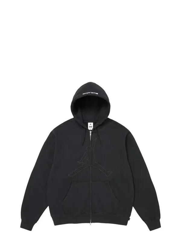 Supreme X Jordan Zip Up Hooded Sweatshirt - Black