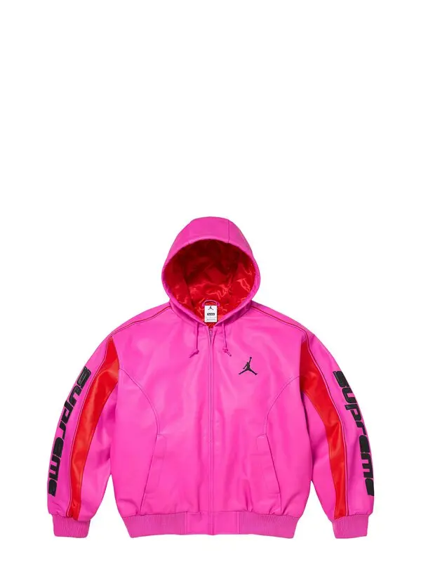Supreme X Jordan Hooded Leather Jacket - Pink