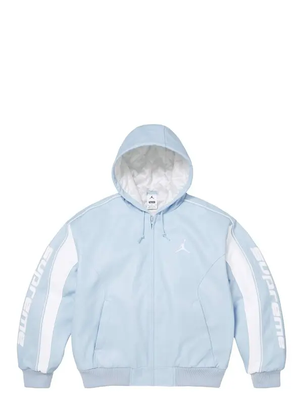 Supreme X Jordan Hooded Leather Jacket - Blue