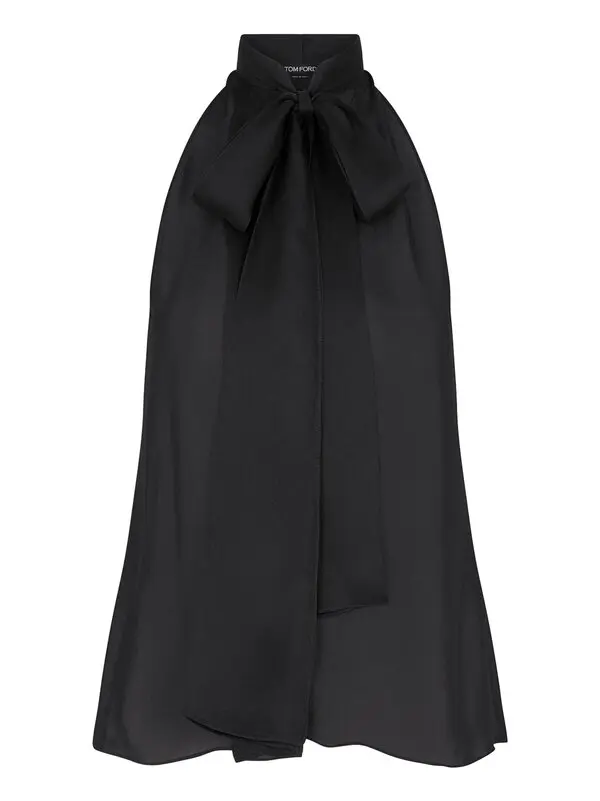 TOM FORD Halterneck Silk Chiffon Top With Tie Detail And Open Back - Black