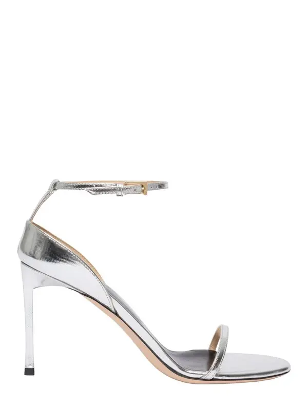 TOM FORD Metallic Leather Heeled Sandals - Silver