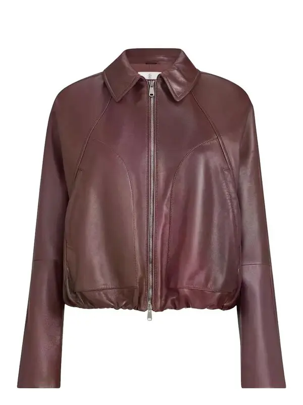 Brunello Cucinelli Nappa Leather Drawstring Jacket With Monili - Red