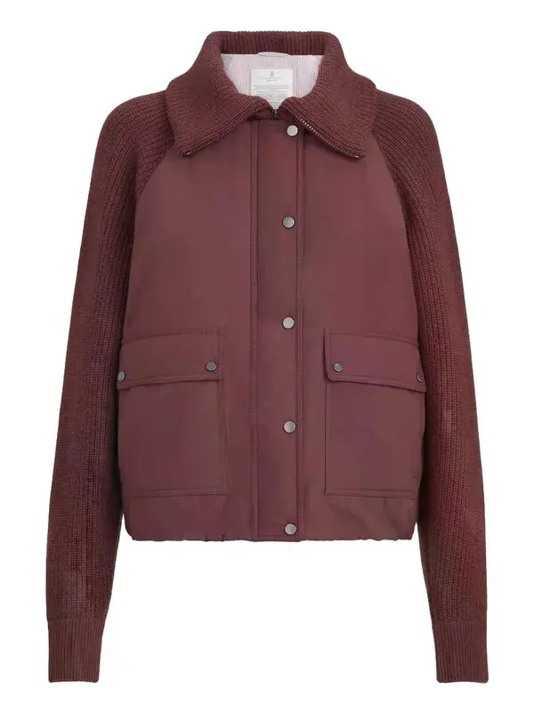 Brunello Cucinelli Techno Cotton Taffeta And Virgin Wool, Cashmere And Silk Knit Down Jacket With Shiny Zipper Pull - Red