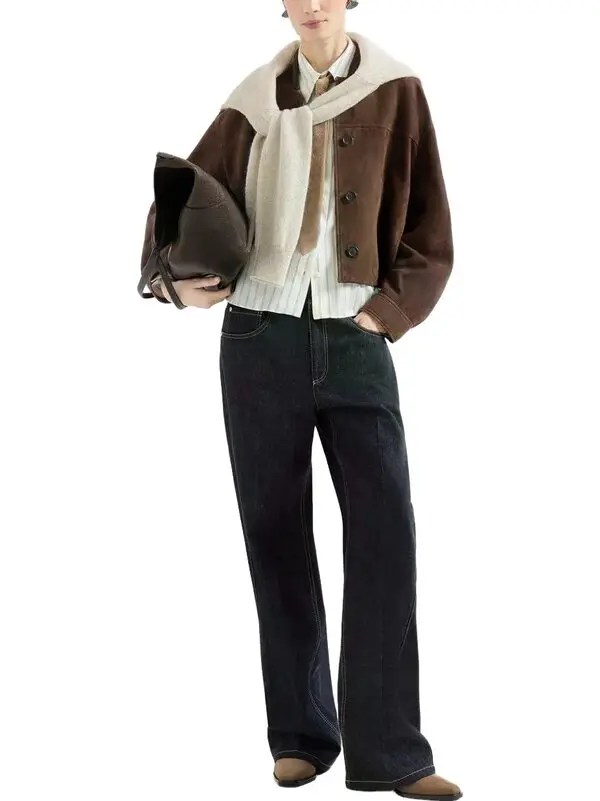 Brunello Cucinelli Couture Suede Jacket With Monili Embellishment - Brown