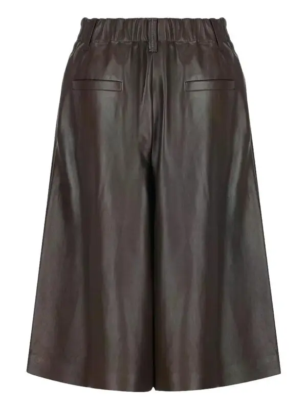 Brunello Cucinelli Nappa Leather Wide Bermuda Shorts With Monili - Brown