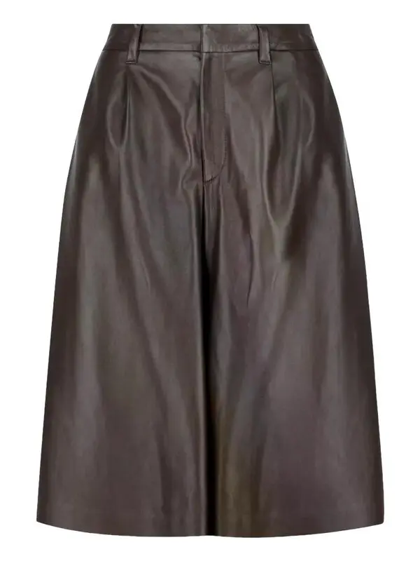 Brunello Cucinelli Nappa Leather Wide Bermuda Shorts With Monili - Brown