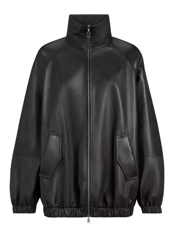 Brunello Cucinelli Nappa Leather Bomber Jacket With Monili - Black