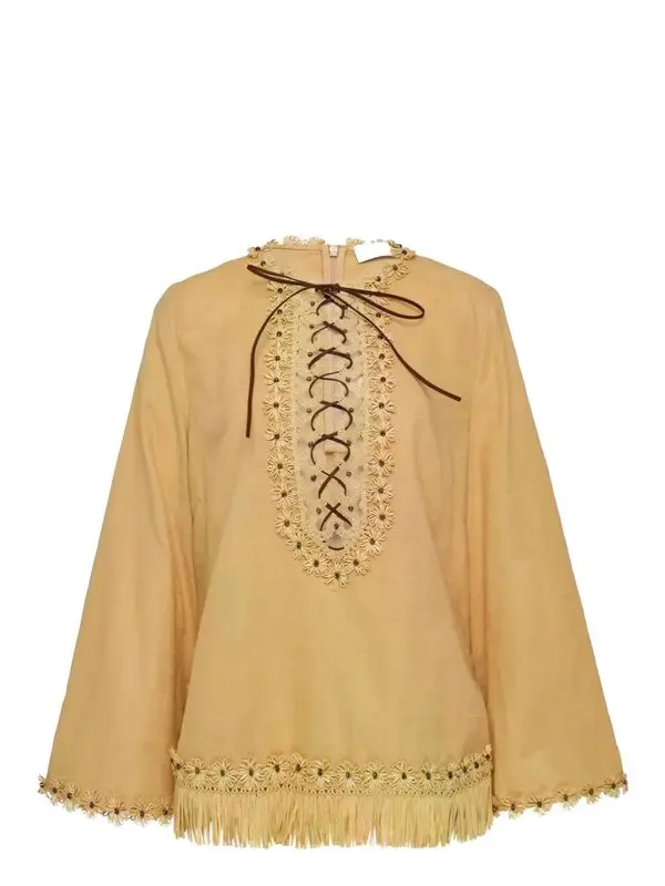 Zimmermann Lace-up Fringed Blouse - Orange