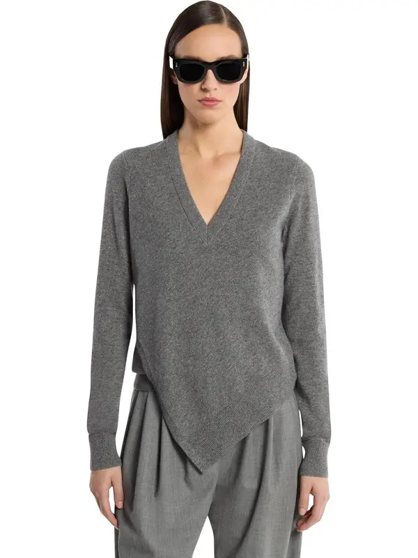 Michael Kors Cashmere V-neck Asymmetrical Sweater - Grey