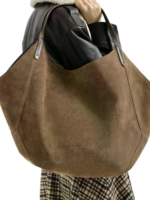 Brunello Cucinelli Duo Shopper In Prince Of Wales Check - Brown