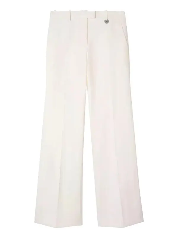 Burberry Tailored Slim Fit Cotton Blend Twill Trousers With Flared Hem - Neutrals