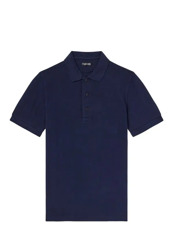 TOM FORD Slim-fit Lyocell And Cotton-blend Piqué Polo Shirt - Blue