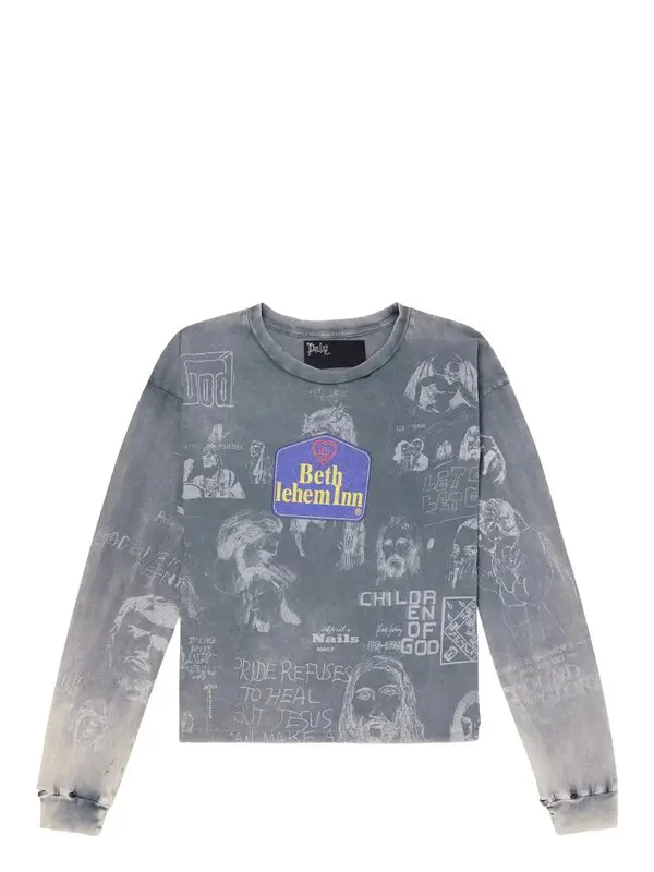 PALY HOLLYWOOD Bethlehem Inn Distressed Printed Cotton-jersey Shirt - Gray