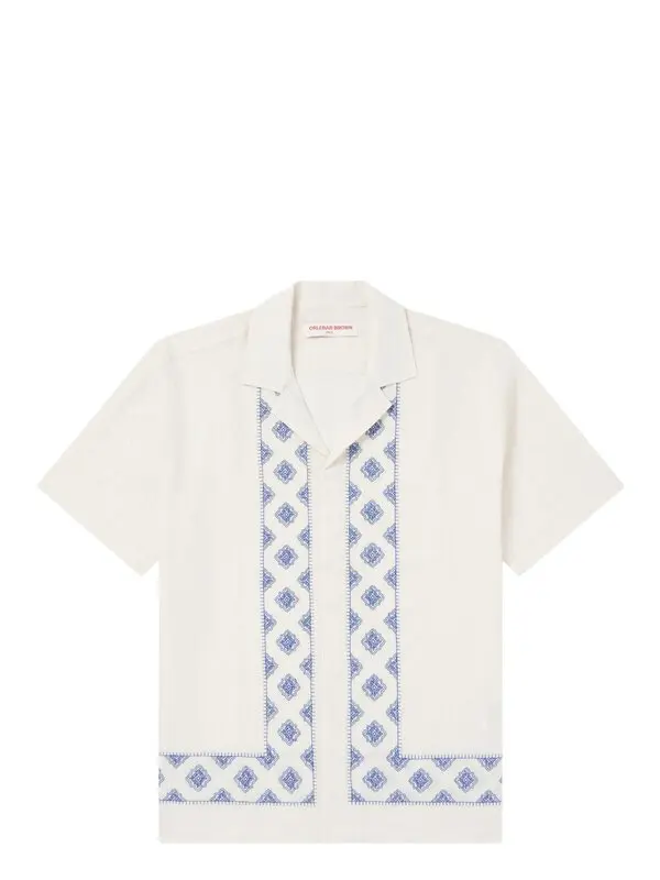 Orlebar Brown Maitan Camp-collar Embroidered Cotton Shirt - Neutrals