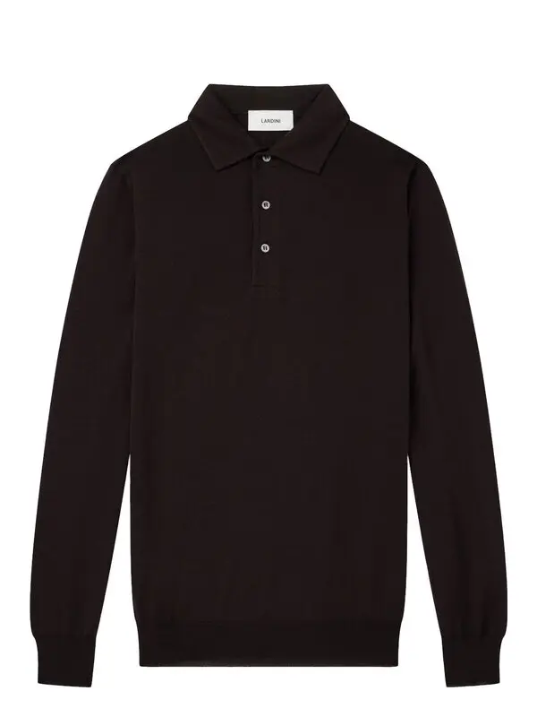 LARDINI Virgin Wool Polo Sweater - Brown