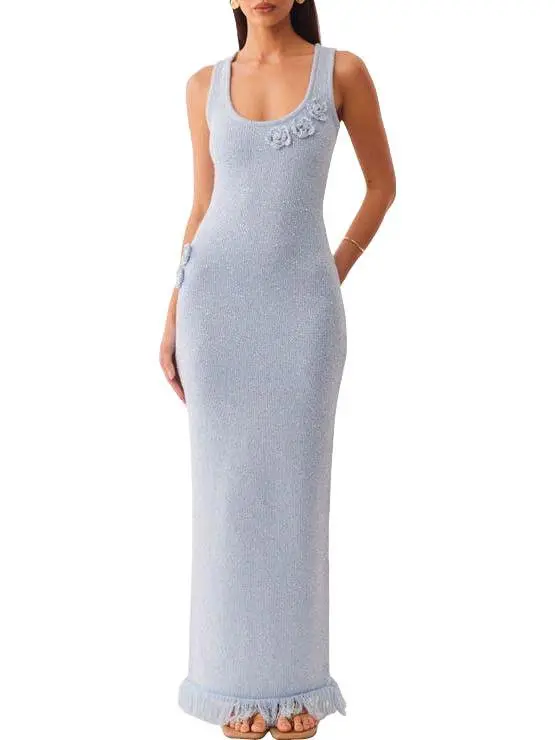 SNDYS. Monroe Reversible Metallic Knit Maxi Sweater Dress - Blue