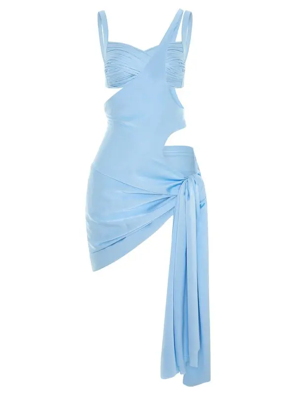 MAISON SEL Fringe Detailed Mini Dress - Blue