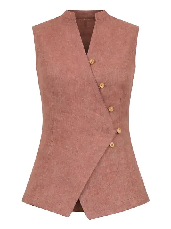 LUMINA ELIGMA The Isla Linen Vest Ensemble - Brown