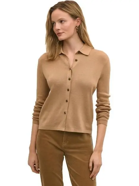 Brooks Brothers Mercerized Cotton Polo Cardigan - Camel