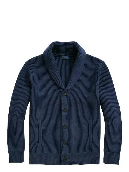 Brooks Brothers Ribbed Cotton Shawl Collar Cardigan - Navy