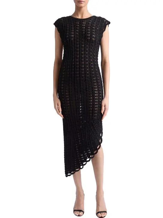 Loulou De Saison Malena Asymmetric Pointelle Sweater Dress - Black