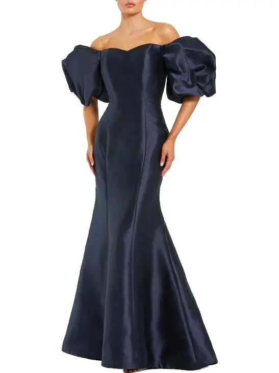 Mac Duggal Petite Sweetheart Off The Shoulder Puff Sleeve Gown - Midnight