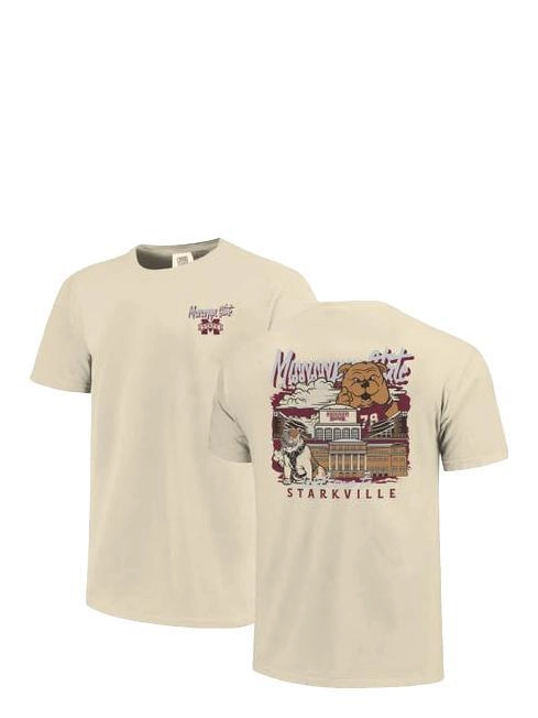 IMAGE ONE Mississippi State Bulldogs Comfort Colors Hand-drawn Campus Stack T-shirt - Natural