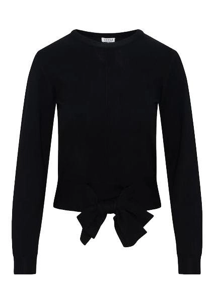 VIVID Crew Neck Soft Knit Sweater With Bottom Tie Detail - Black