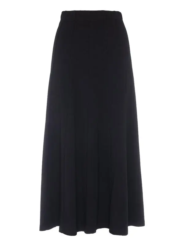 UNCLEAR Cotton Rib Covered Elastic Waistband Midi Panel Skirt - Black