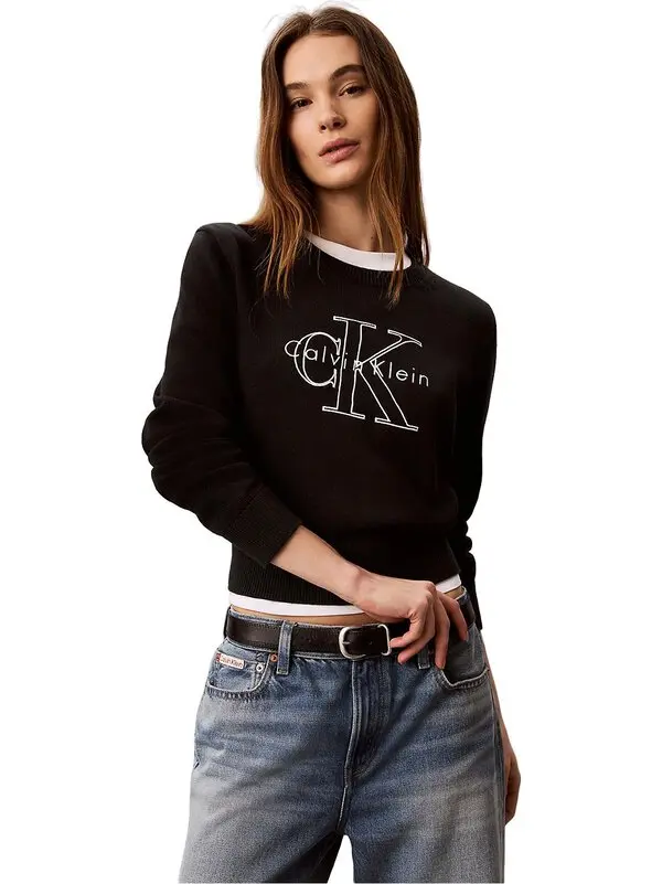 Calvin Klein Monologo Outline Cropped Sweater - Black
