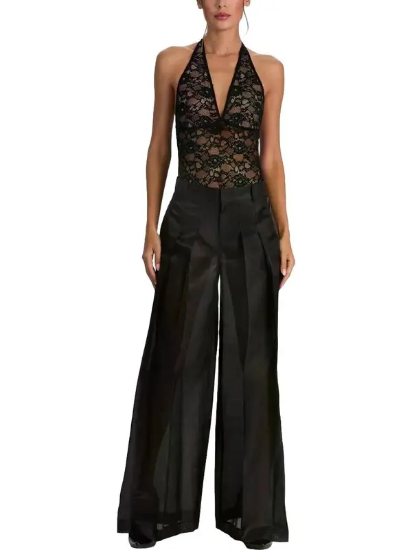 Alice + Olivia Plunging V-neck Halter Lace Bodysuit - Black