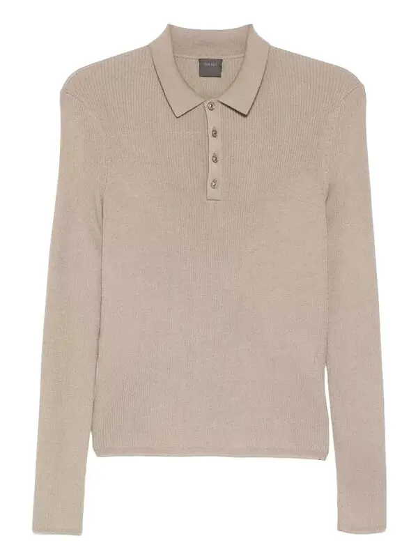TEAM WANG DESIGN Ribbed Long-sleeve Polo Shirt - Brown