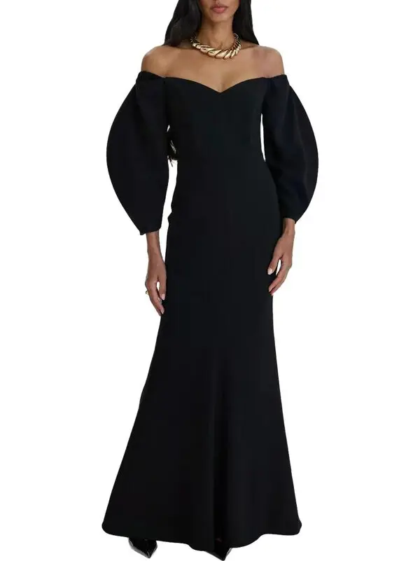 MOOS STUDIO Off-shoulder Puff-sleeve Maxi Dress - Black