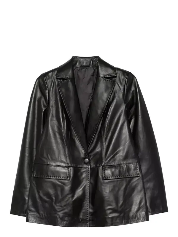 ADRIANNA FERETTI Adrianna Ferretti Notched Lapel Leather Jacket - Black