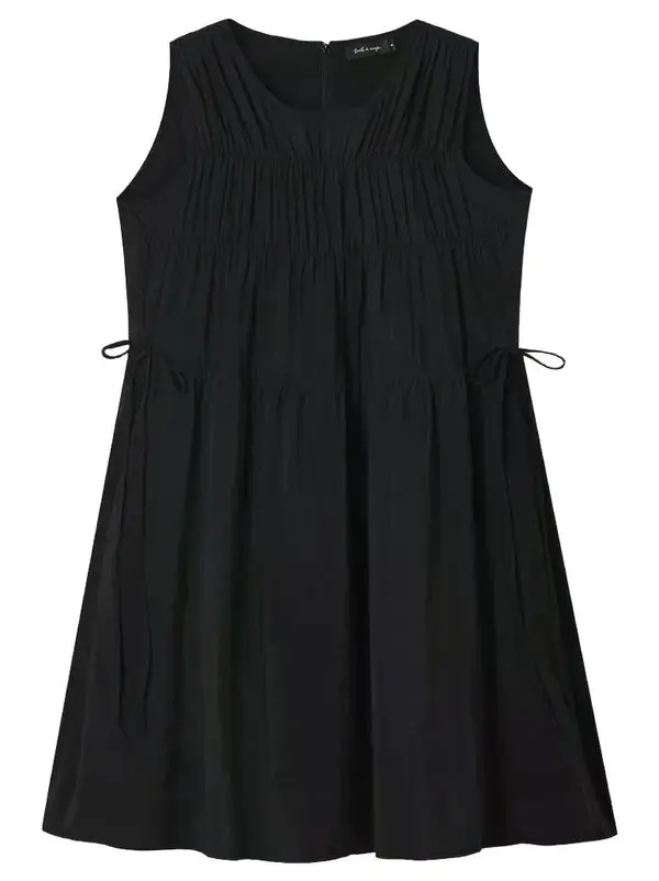 TOUT A COUP Ruched Sleeveless Round Neck Mini Dress - Black