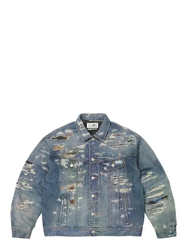 Supreme X Mm6 Maison Margiela Distressed Denim Jacket - Blue