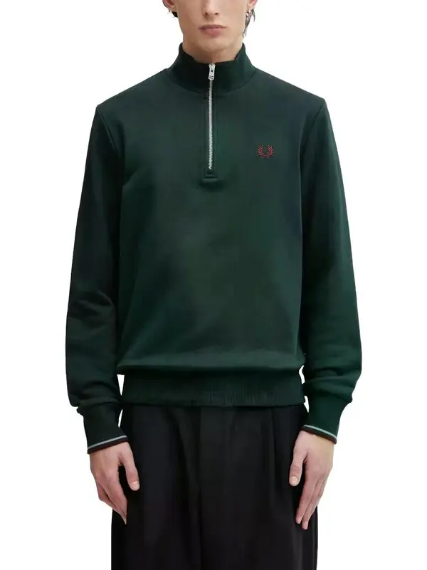 Fred Perry Quarter-zip Embroidered-logo Sweater - Green