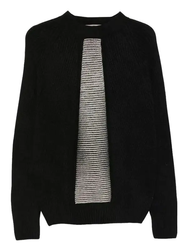 D.exterior Ribbed Knit Metallic Panel Sweater - Black
