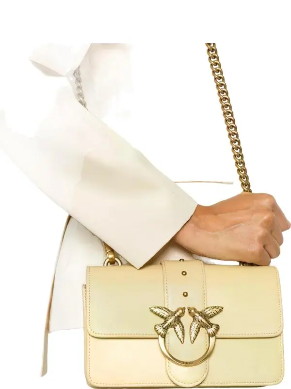 Pinko Love Birds Stud-embellished Leather Shoulder Bag - Neutrals