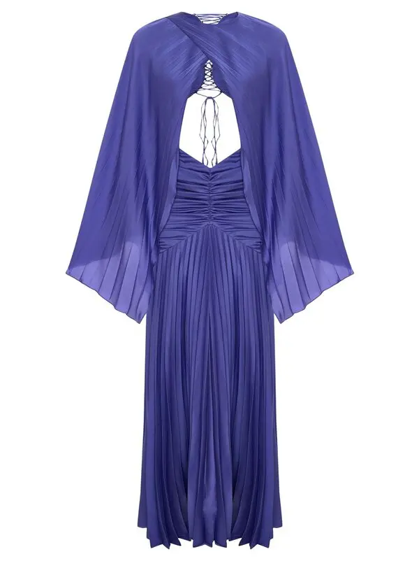MAISON SEL Maxi Dress With Gathered Waist And Pleated Skirt - Purple