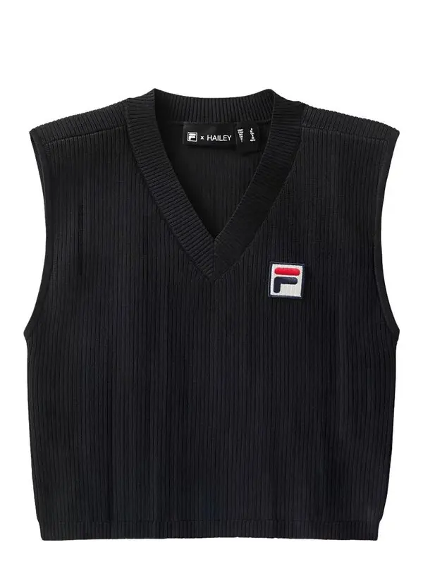 FILA X Hailey Cable-knit V-neck Vest - Black