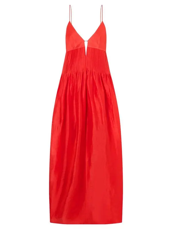 Tory Burch Embellished Pleated Linen And Silk-blend Maxi Dress - Red