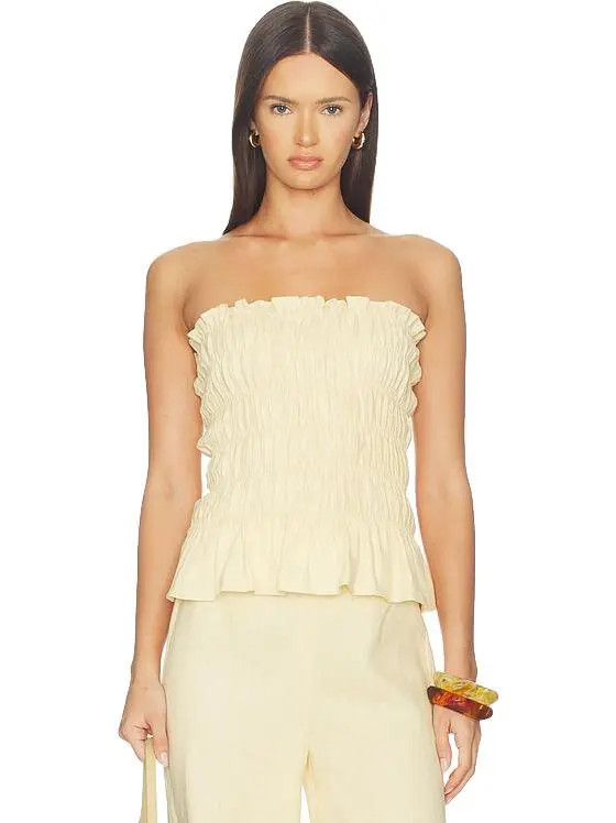 Faithfull The Brand Tiera Smocked Bodice Linen Bandeau Top - Daffodil