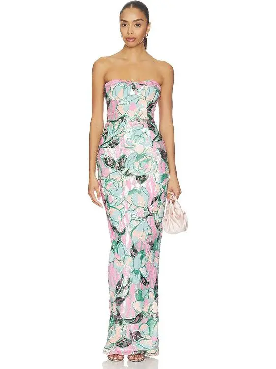 BRONX BANCO Calypso Sequin Dahlia Strapless Maxi Dress - Multi