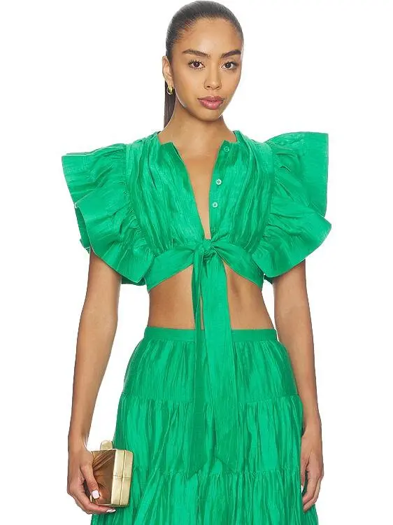Alexis Varenna Tie Front Top - Emerald