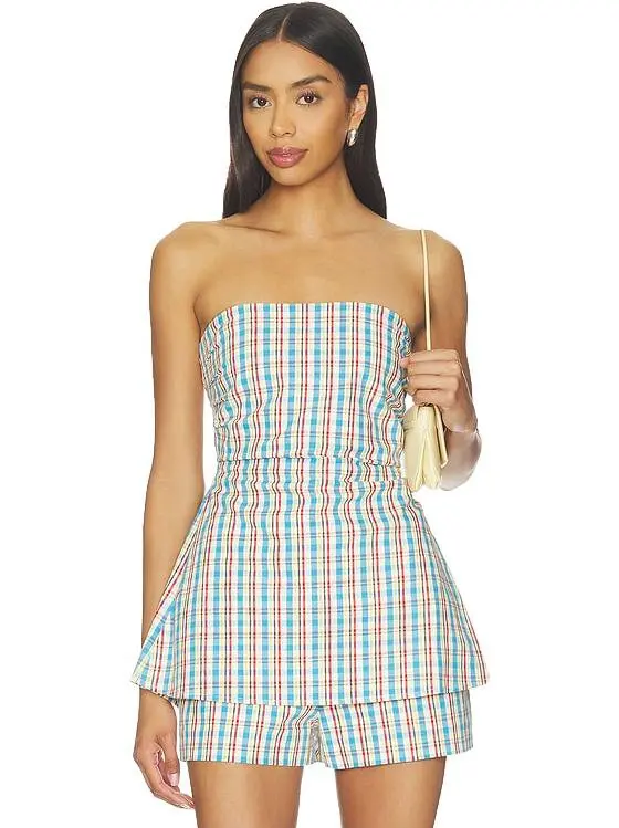Faithfull The Brand Isole Strapless Plaid Top - Sofia Check