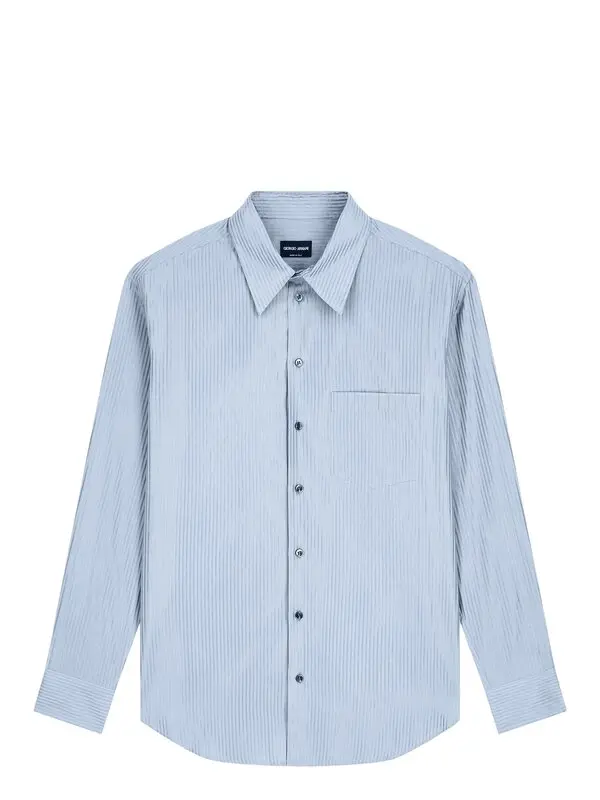 Giorgio Armani Striped Cotton And Silk Shirt With Chest Pocket - Patterned