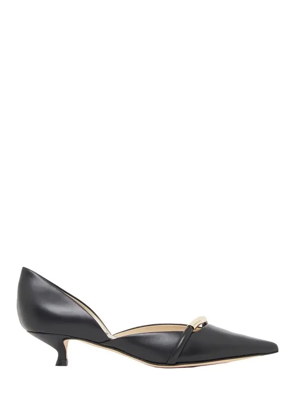 Giorgio Armani Pointed Toe Leather Pumps With Strap And Low Heel - Black