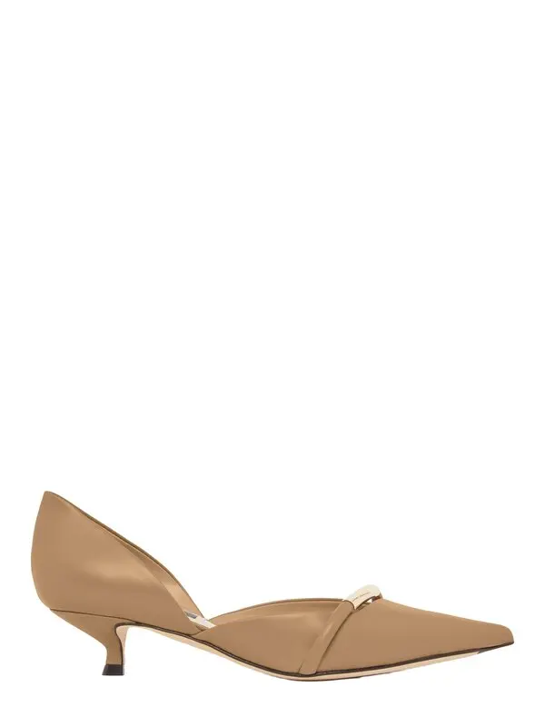 Giorgio Armani Pointed Toe Leather Pumps With Strap And Low Heel - Camel