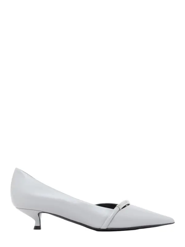 Giorgio Armani Pointed Toe Leather Pumps With Strap And Low Heel - Grey